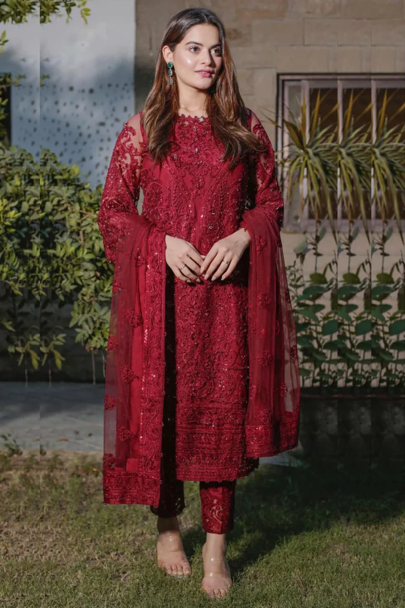 Red Color Designer Pakistani Salwar Suit With Heavy Work & Frill Work ...